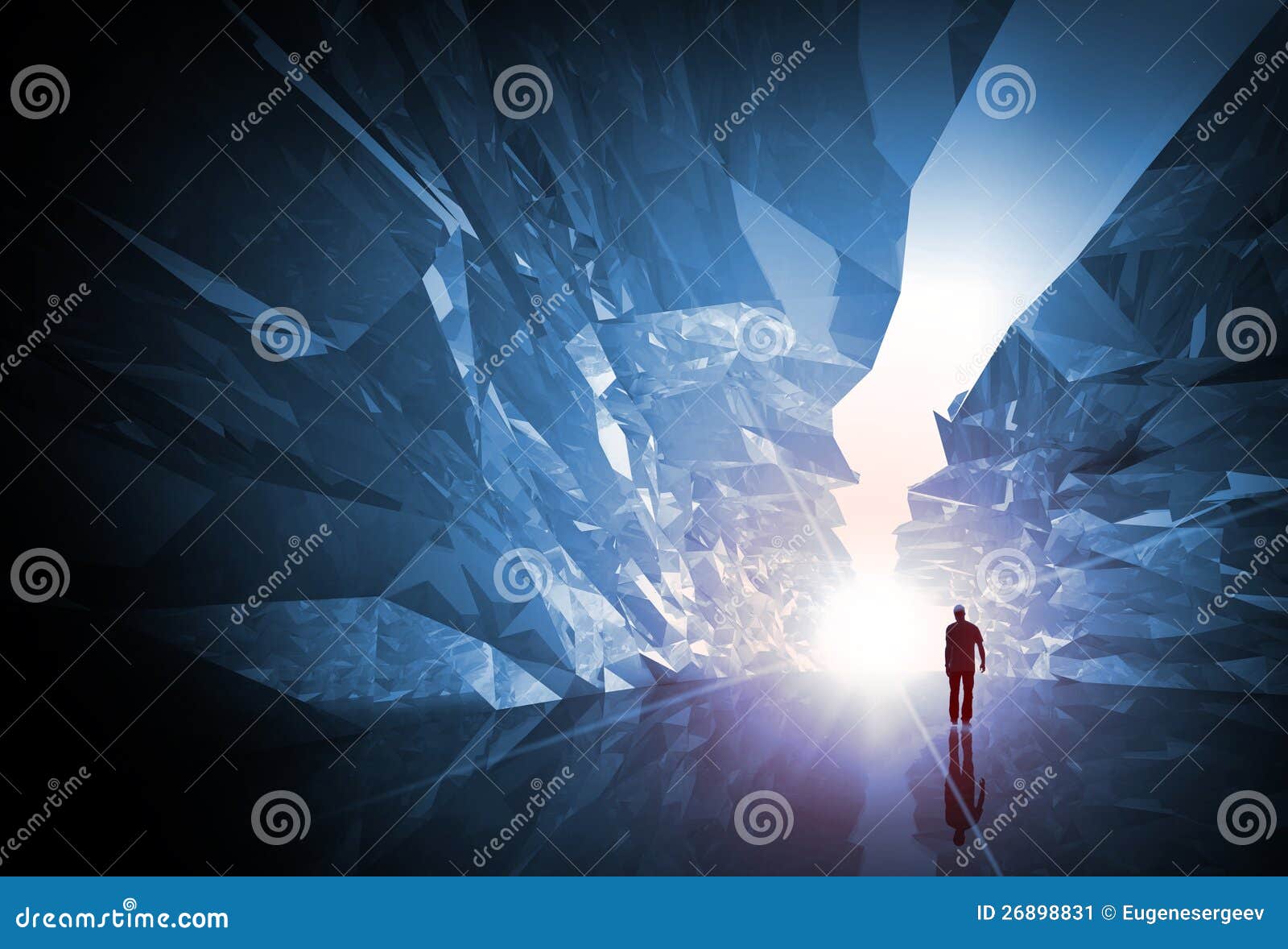 Man Walks through the Fantasy Crystal Corridor Stock Illustration ...