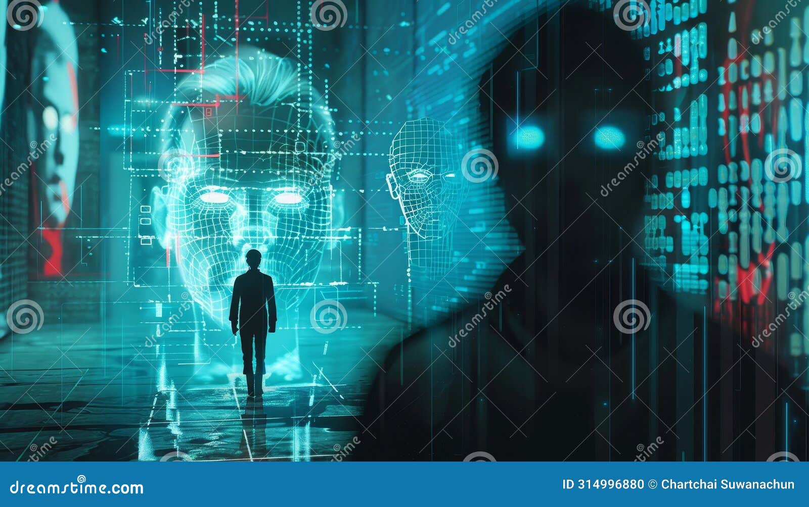 A Man Walks in Front of a Computer Screen with a Face on it by AI ...