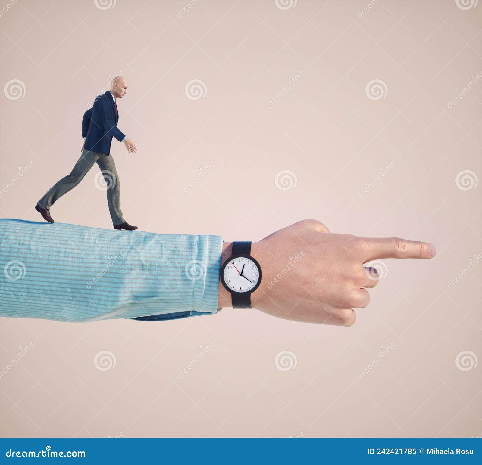 Man Walks on a Hand Pointing Forward Stock Illustration - Illustration ...