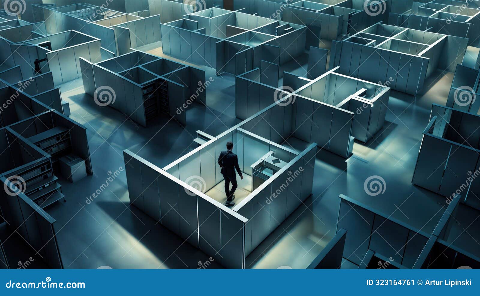A Man Walks through a Maze of Office Cubicles Stock Illustration ...
