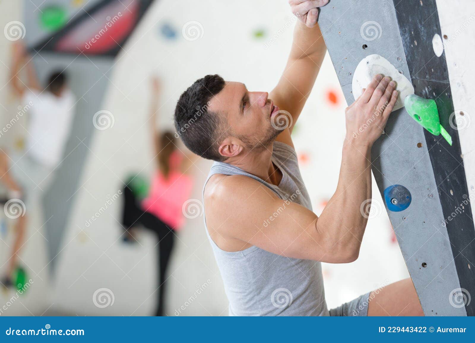 Man on the wall stock photo. Image of carabiner, moving - 229443422