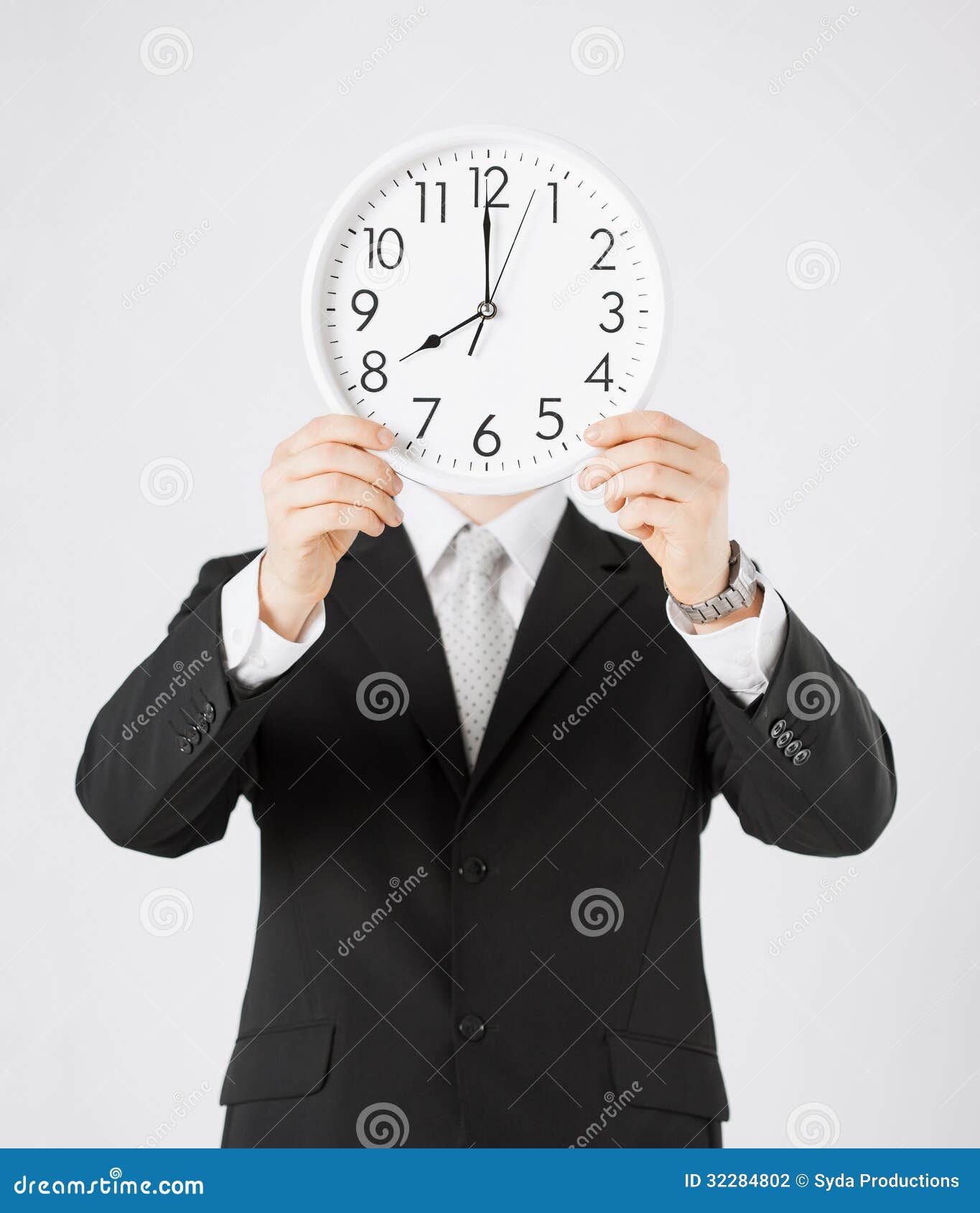 Man with wall clock stock photo. Image of schedule, male - 32284802