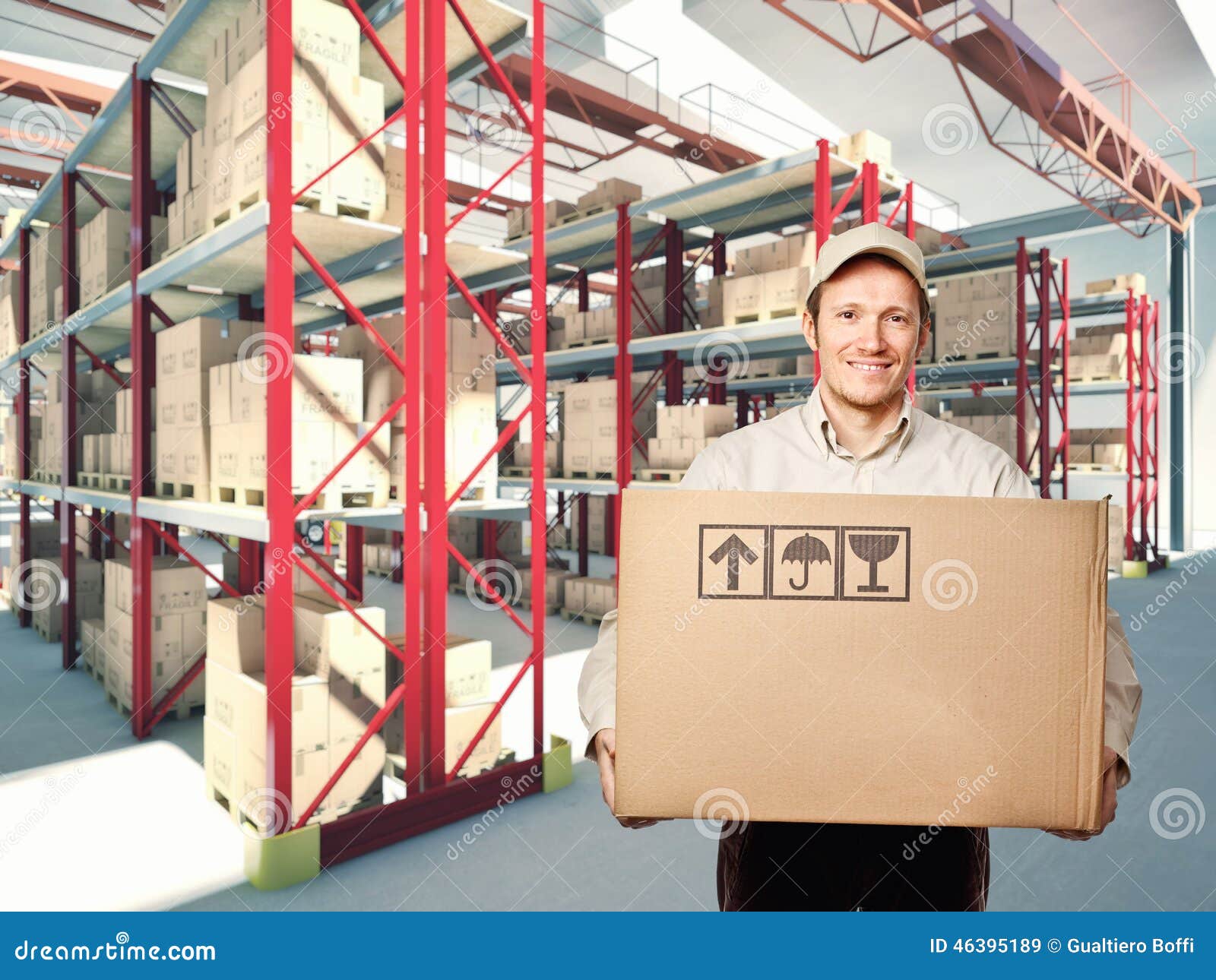Man in warehouse stock image. Image of room, wood, storage - 46395189