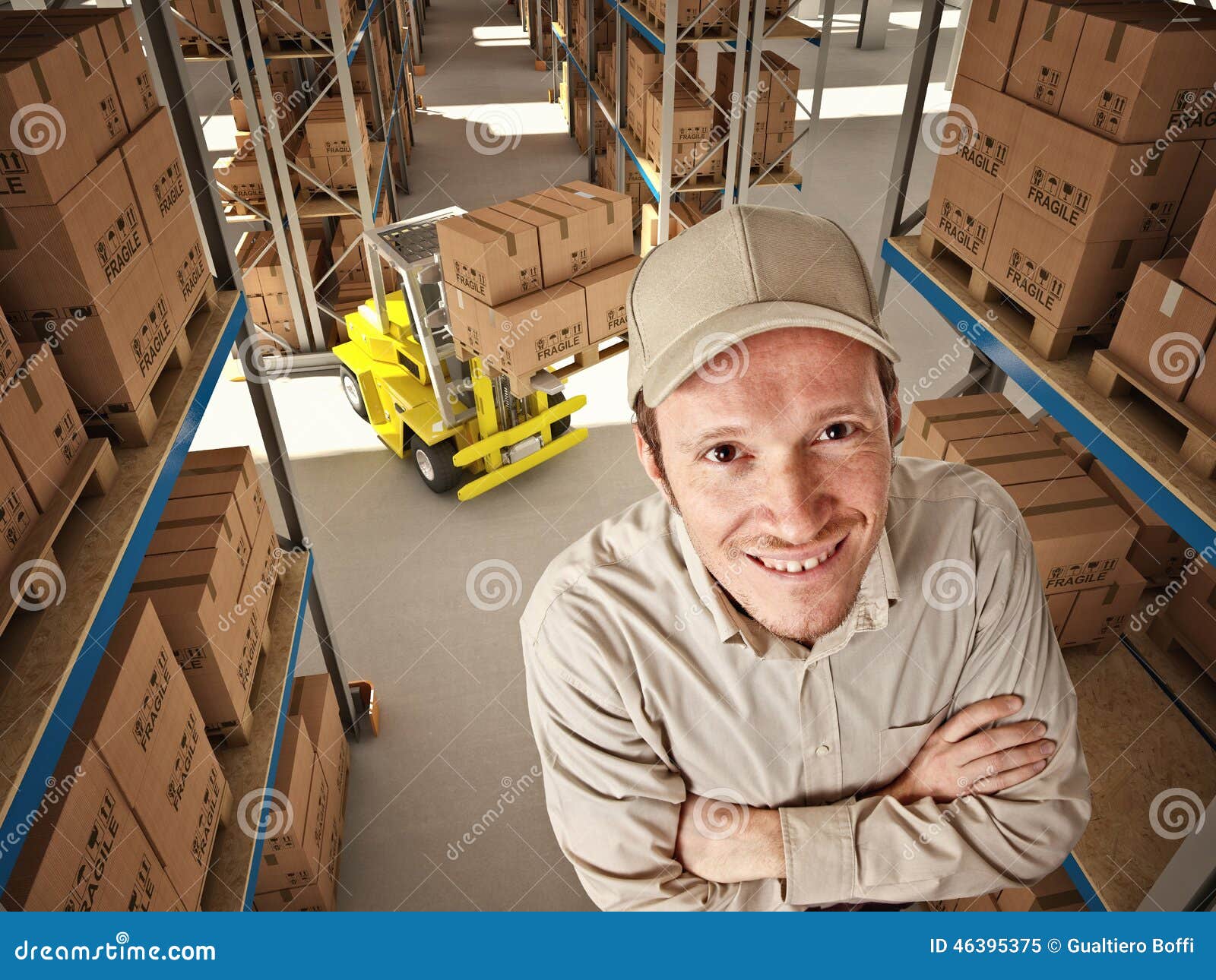 Man in warehouse stock illustration. Illustration of storage - 46395375