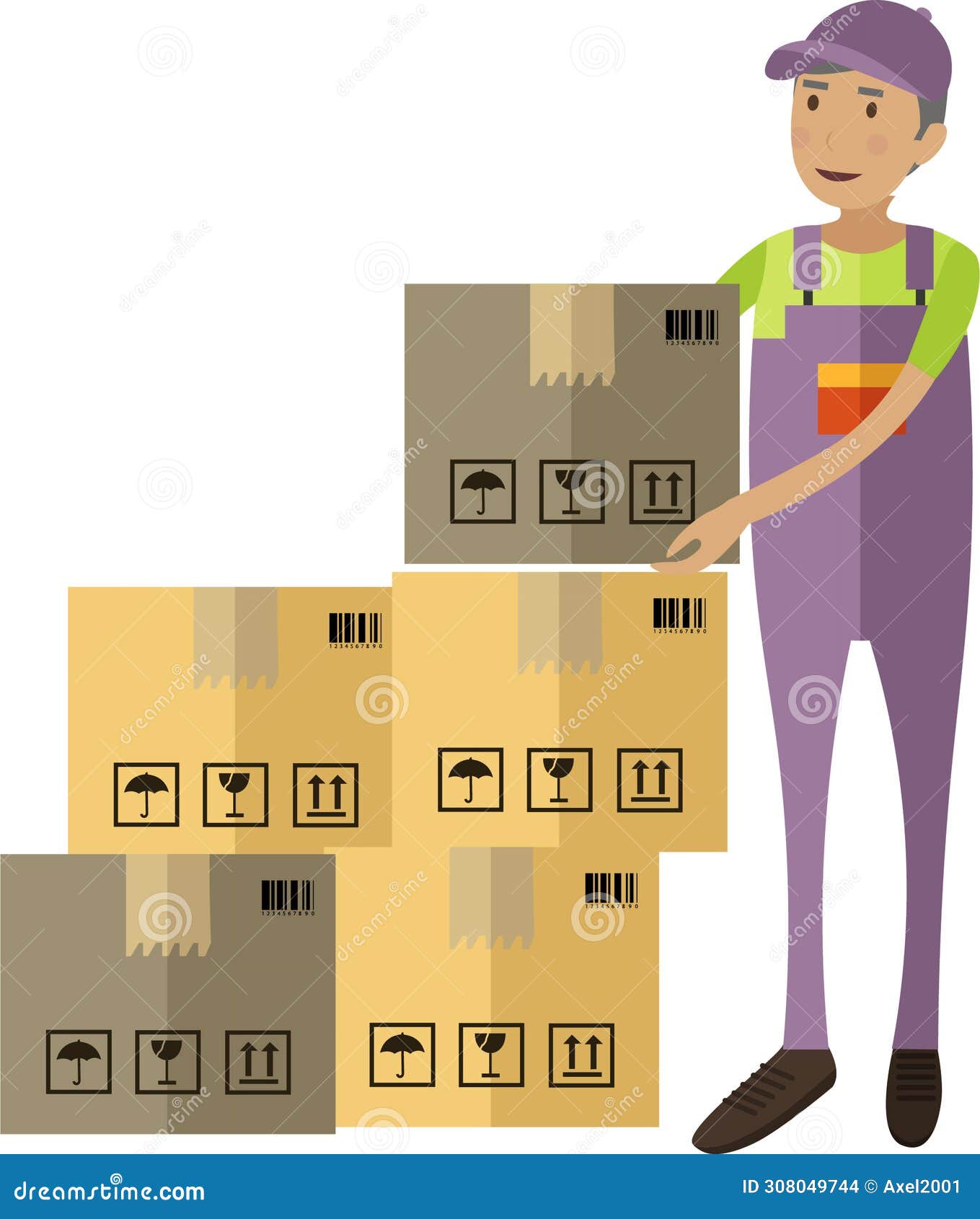 Man Warehouse Worker Stacking Parcels Box Vector Icon Isolated on White ...