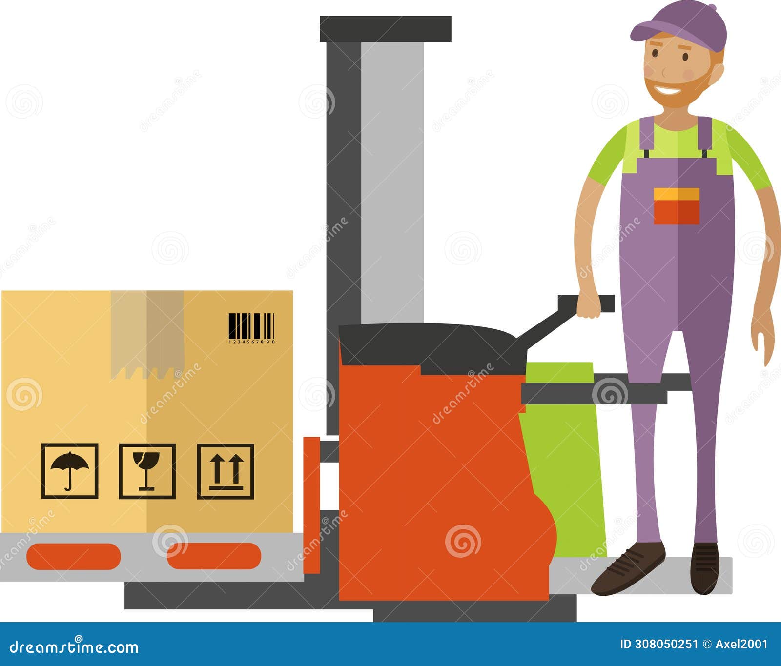 Man Warehouse Worker Using Lift for Parcel Stacking Vector Icon ...
