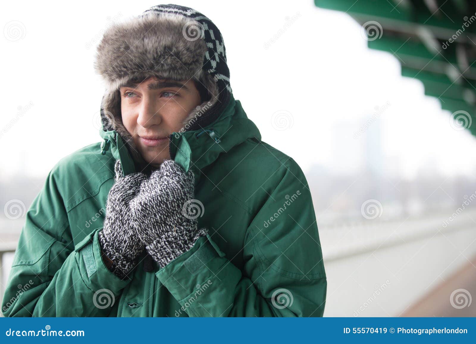 Man in Warm Clothing Shivering Outdoors Stock Image - Image of living ...