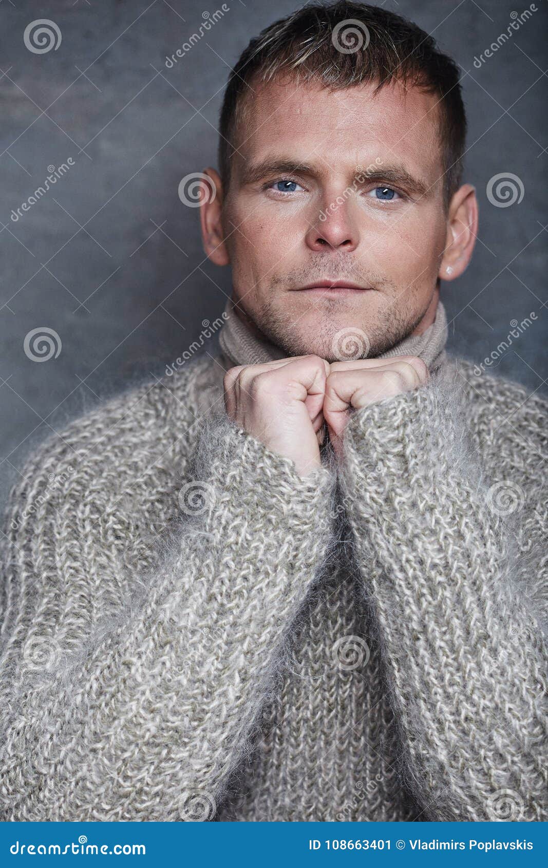 A Man in Warm Winter Wool Sweater. Stock Image - Image of person ...