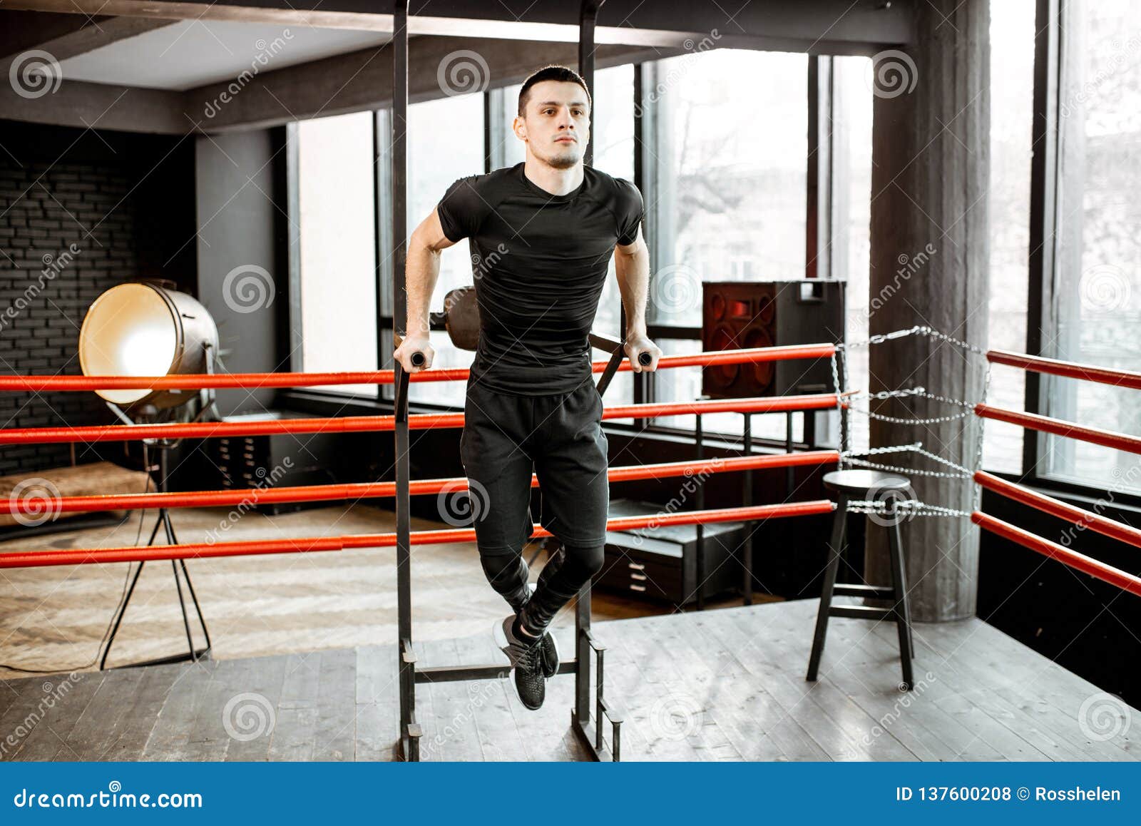 Man Warming Up on the Bar at the Boxing Ring Stock Photo - Image of ...