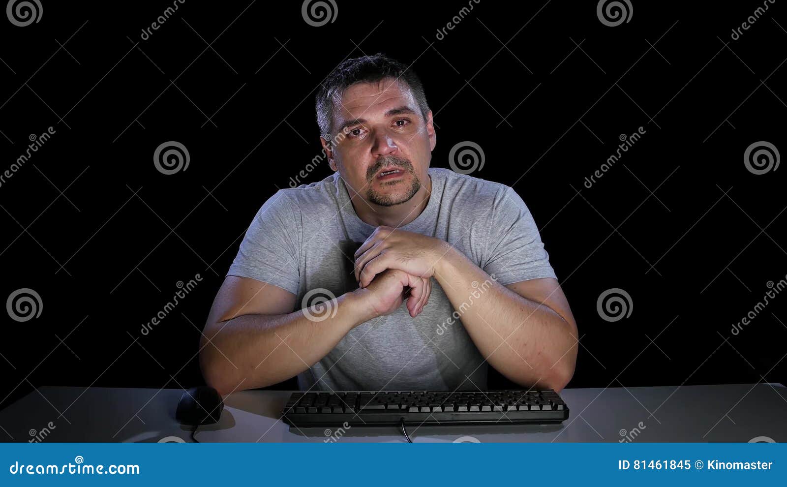 The Man Was Crying and Grieving Reading Email. Studio. Emotions Stock ...