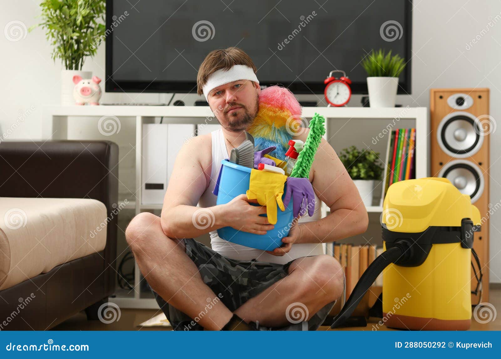 The Man Was Left Alone at Home Smiling Stock Photo - Image of work ...
