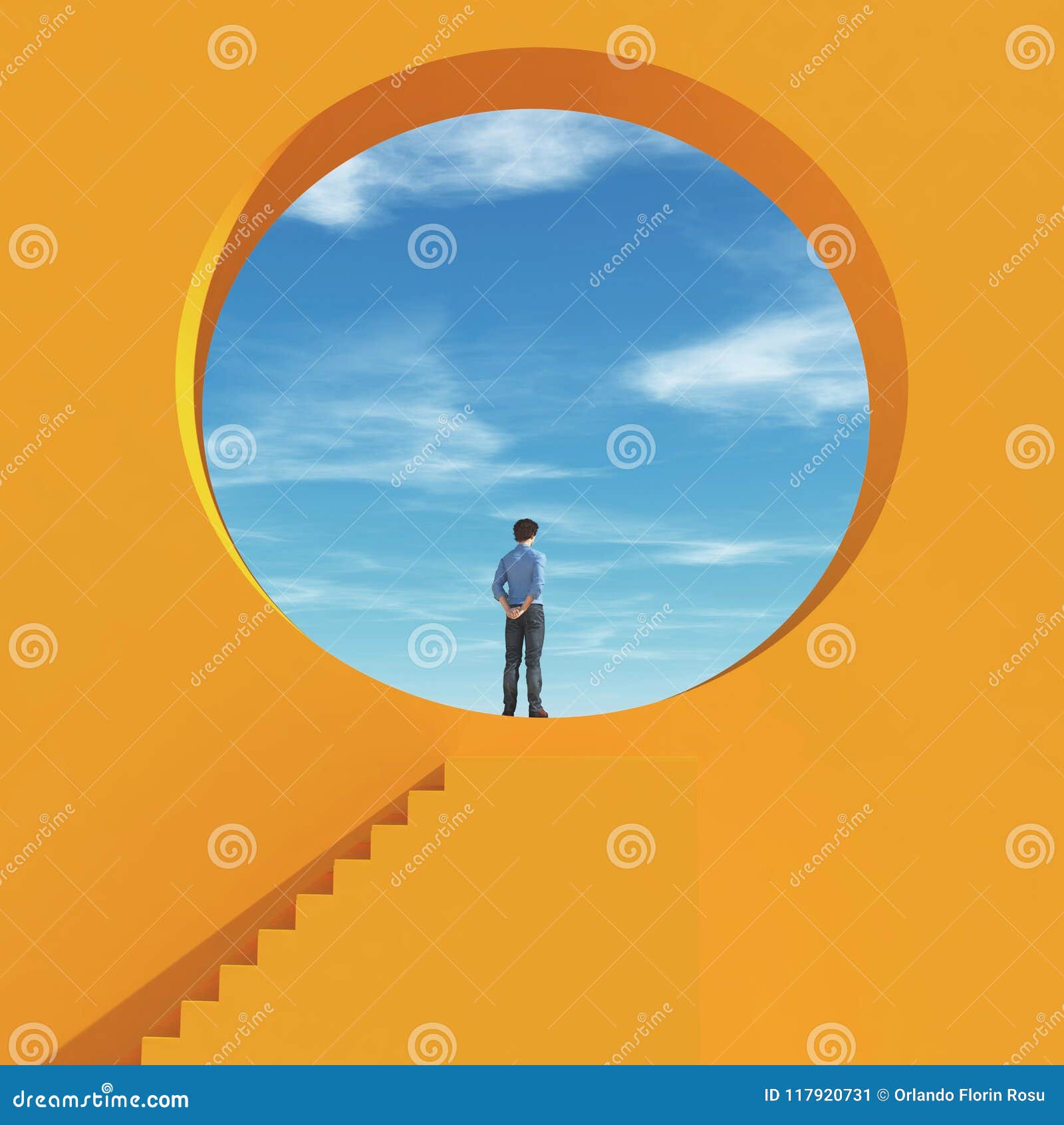 Man Was Looking through a Hole in the Wall To the Sky. Stock ...