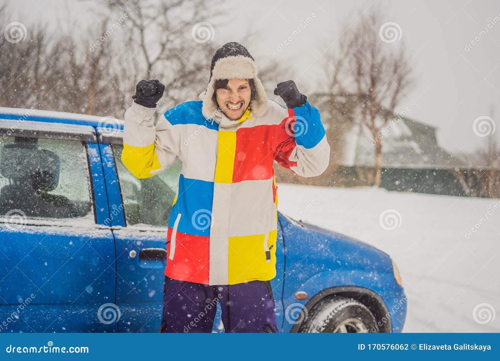 The Man Was Very Froze in Winter Under Snowfall. Winter Problems Stock ...