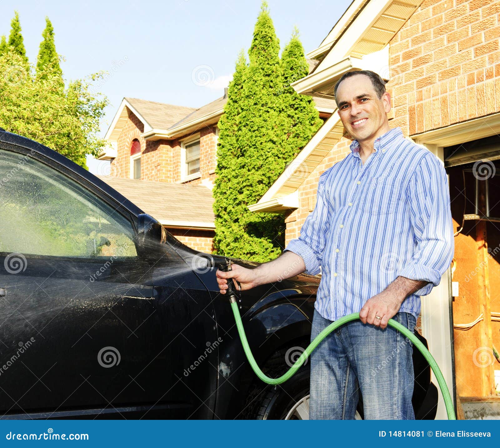 Man Washing Car on Driveway Stock Image - Image of bright, people: 14814081