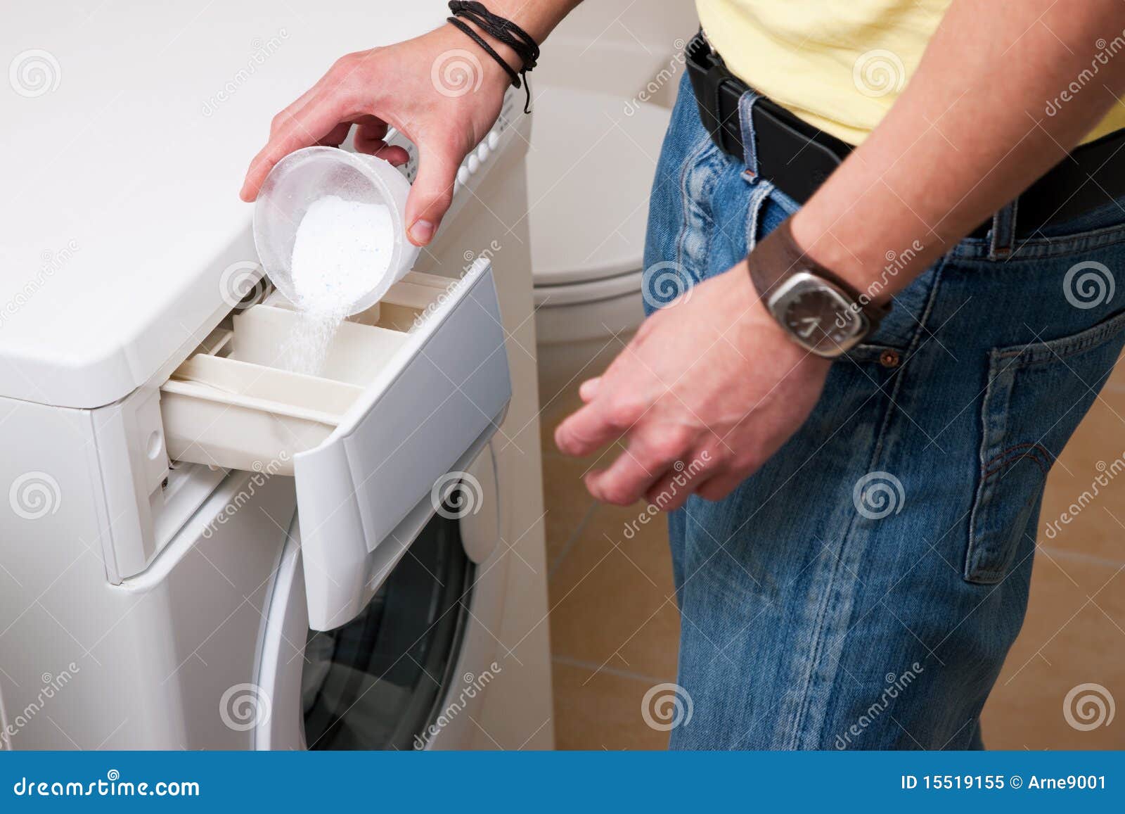 Man Washing Clothes with Machine Stock Image - Image of shirt, closing ...