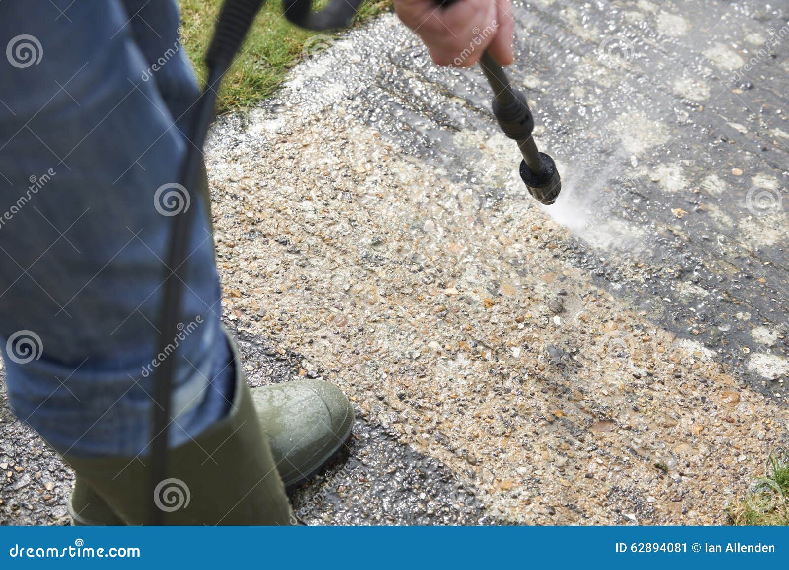 Man Washing Concrete Path with Pressure Washer Stock Image - Image of ...