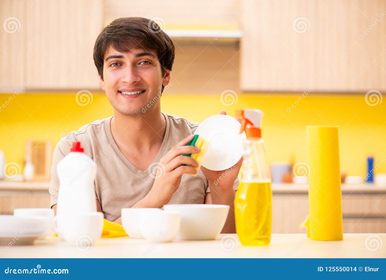 The Man Washing Dishes at Home Stock Photo - Image of enjoying ...