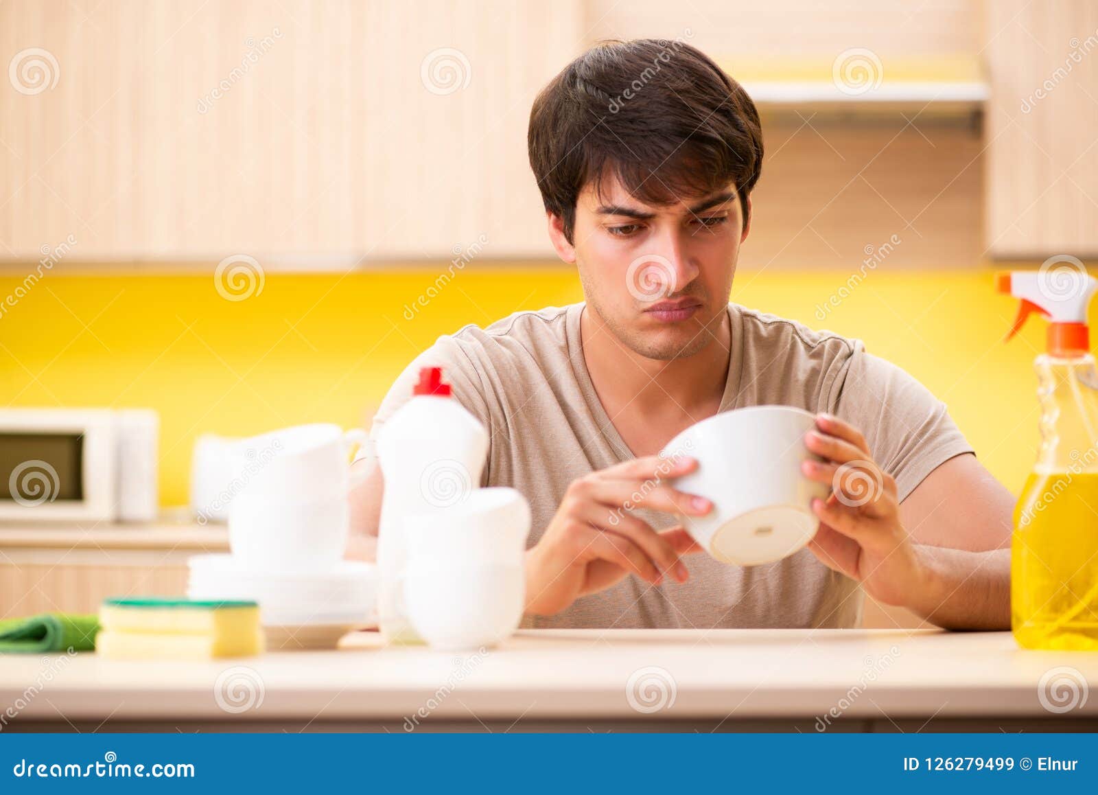 The Man Washing Dishes at Home Stock Image - Image of dishwashing ...