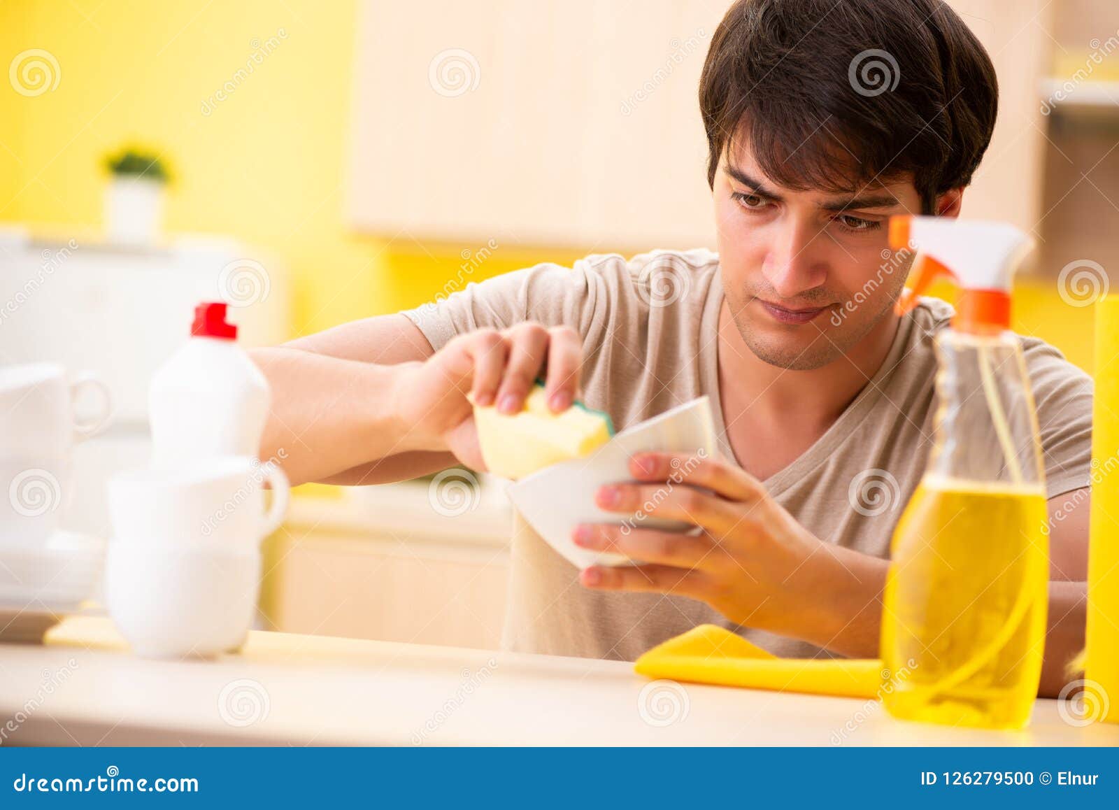 The Man Washing Dishes at Home Stock Photo - Image of housework ...