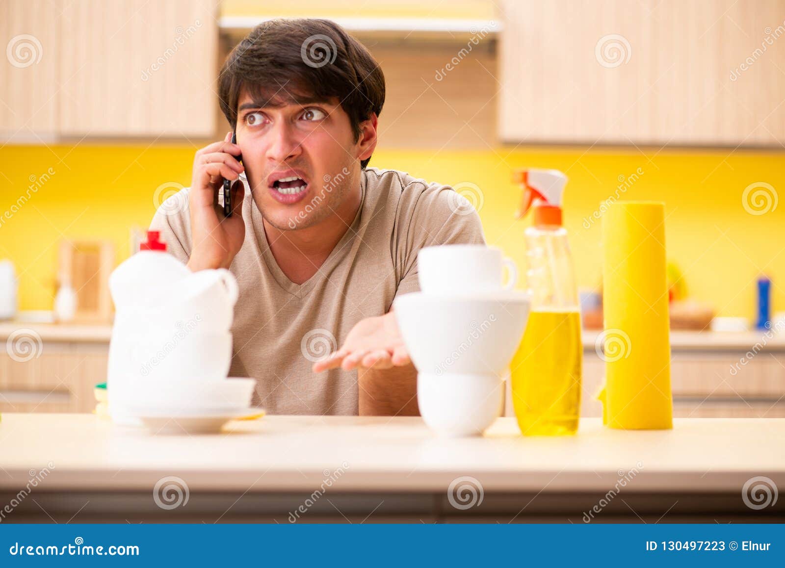 The Man Washing Dishes at Home Stock Image - Image of home ...