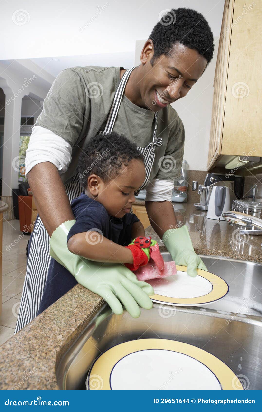 Man Washing Dishes with Son Stock Photo - Image of hygiene, person ...