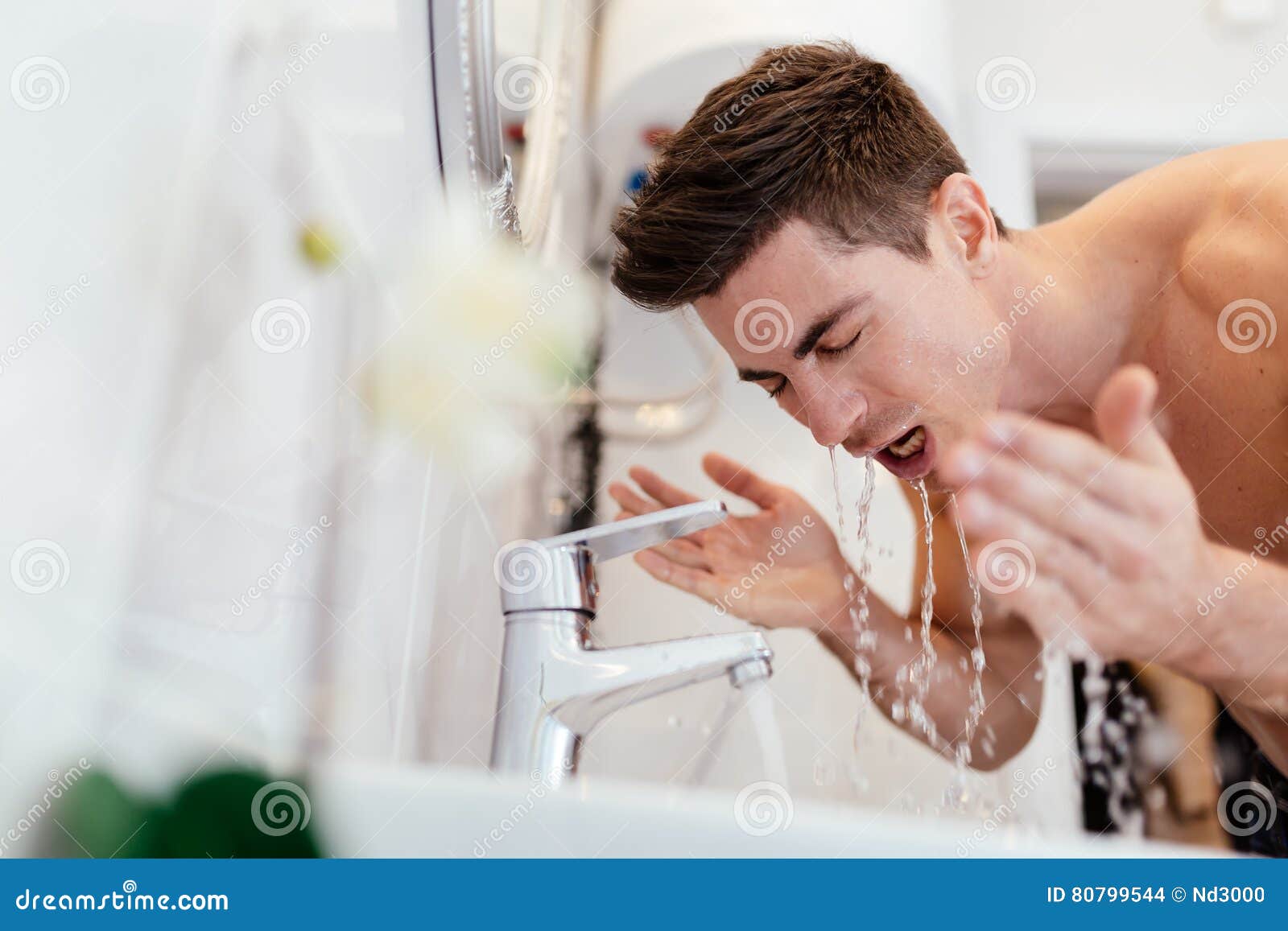 Man Washing Face in Morning Stock Photo - Image of fresh, male: 80799544