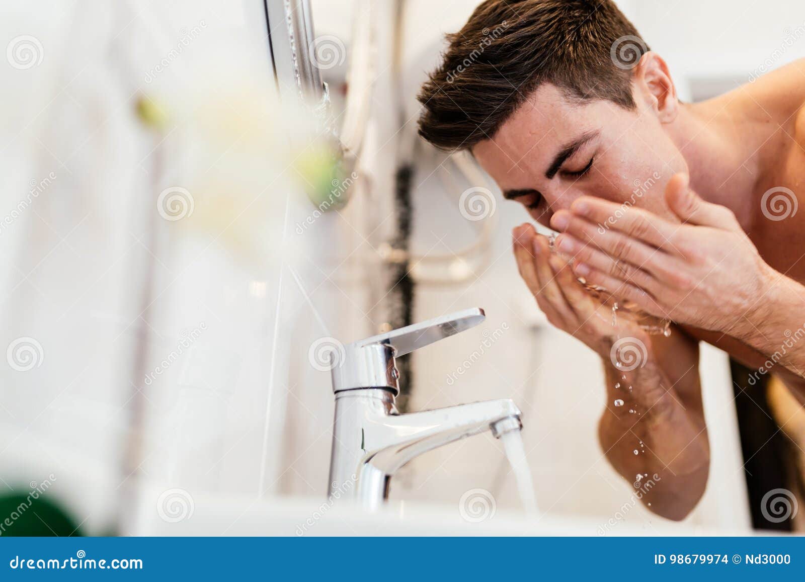 Man Washing Face in Morning Stock Photo - Image of home, caucasian ...