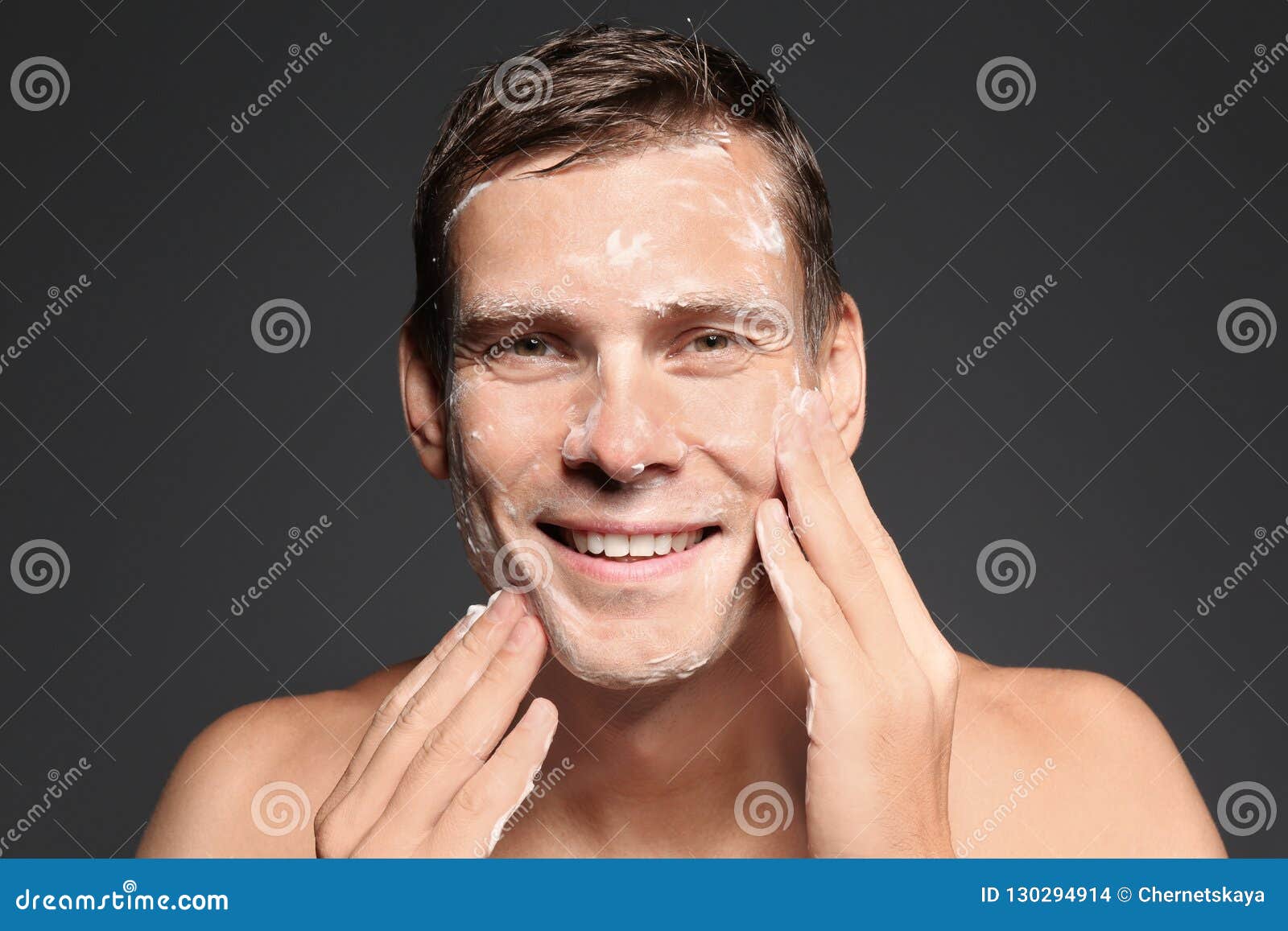 Man washing face with soap stock photo. Image of lifestyle - 130294914