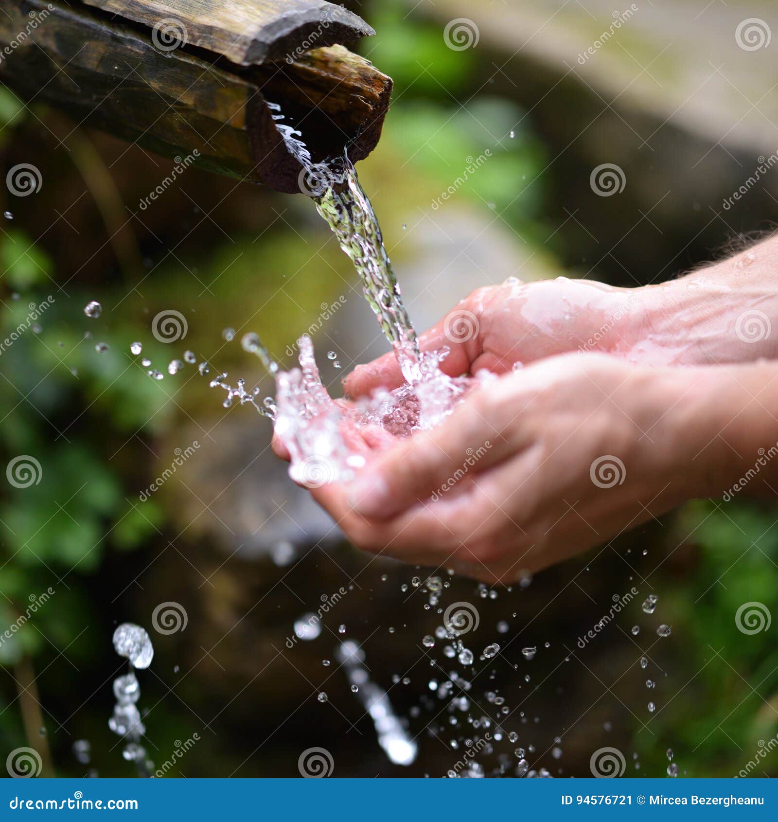 Man Washing Hands in Fresh, Cold Water of Mountain Spri Stock Image ...
