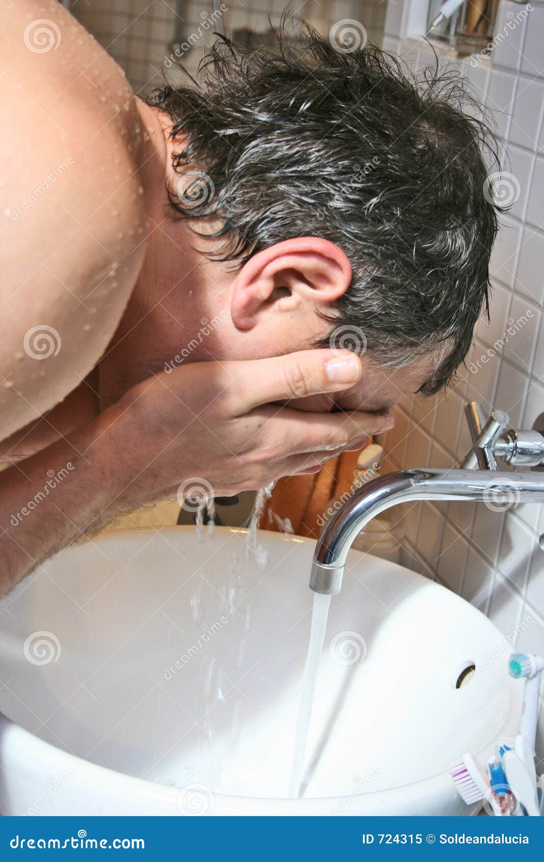 Man washing her face stock image. Image of adults, human - 724315