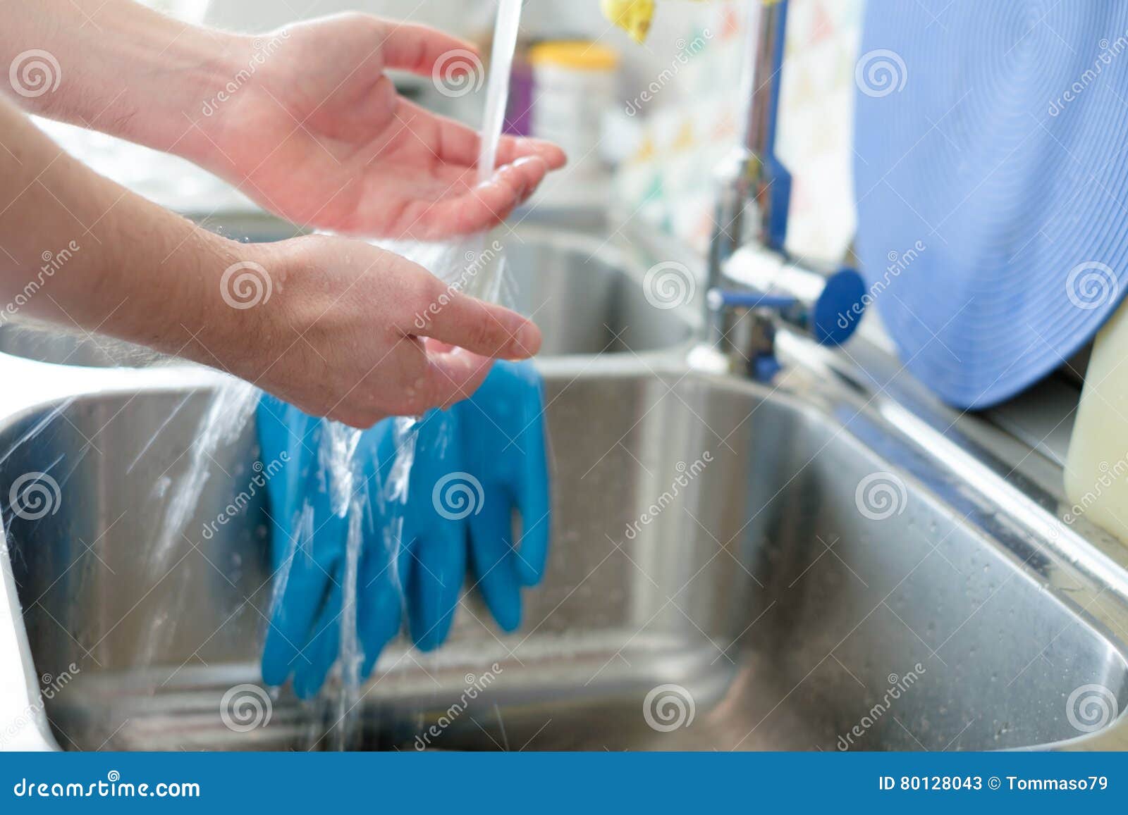 Man Washing His Dirty Hands in the Kitchen Faucet Stock Image - Image ...