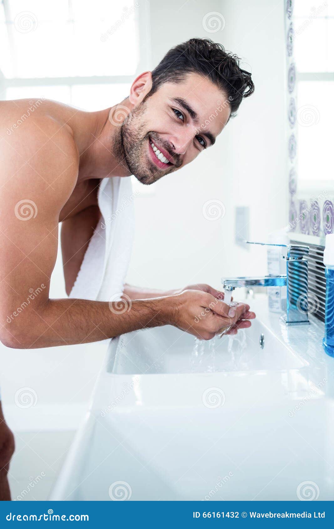 Man Washing His Face in Sink Stock Photo - Image of brown, beard: 66161432