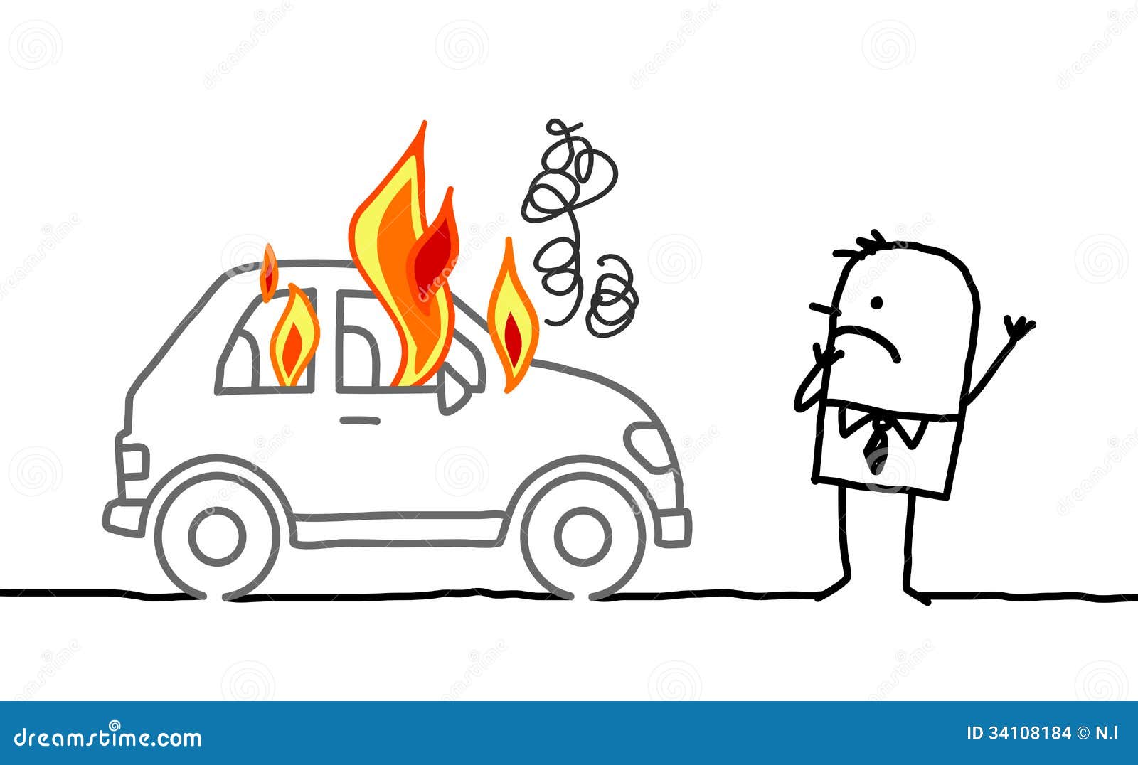 Man watching a burning car stock vector. Illustration of cartoon - 34108184