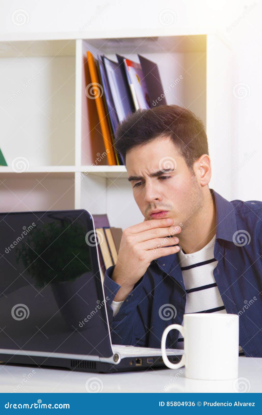 Man Watching the Computer Laptop Stock Photo - Image of computer ...