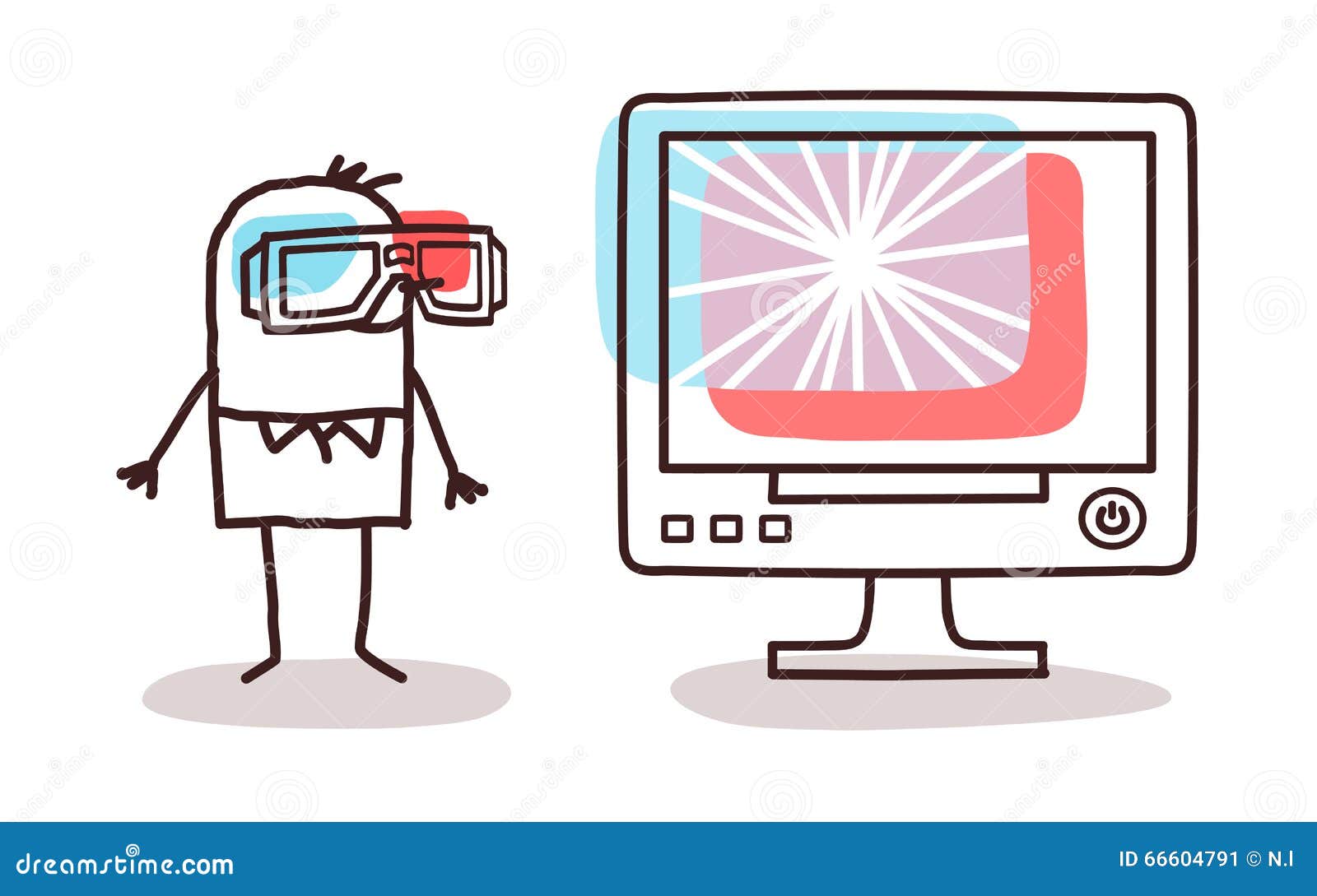 Man Watching Computer Screen with 3D Glasses Stock Vector ...