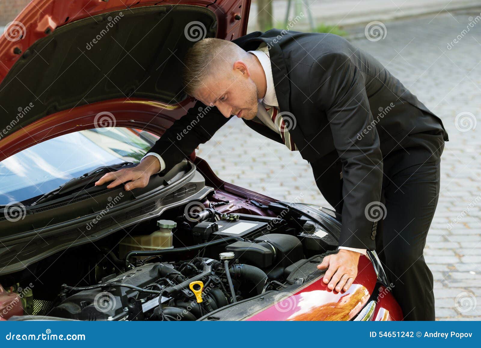 Man Watching the Engine of a Car Stock Photo - Image of hood, break ...