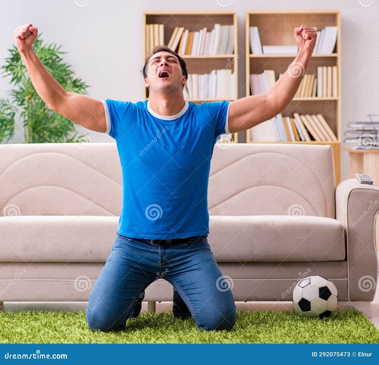 Man Watching Football at Home Sitting in Couch Stock Image - Image of ...