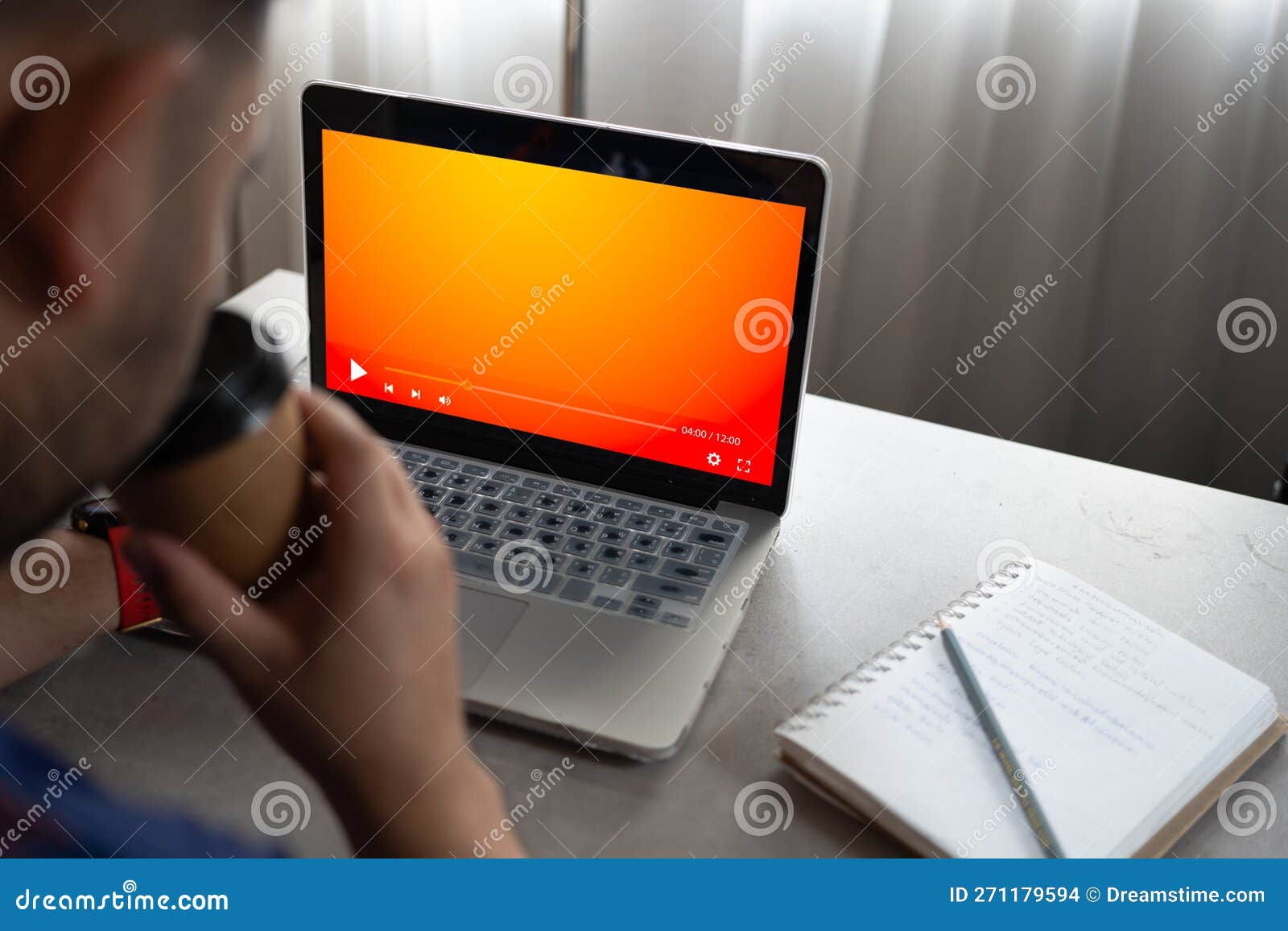 Man Watching Live Streaming Online Using Pc Computer at Home. Video ...