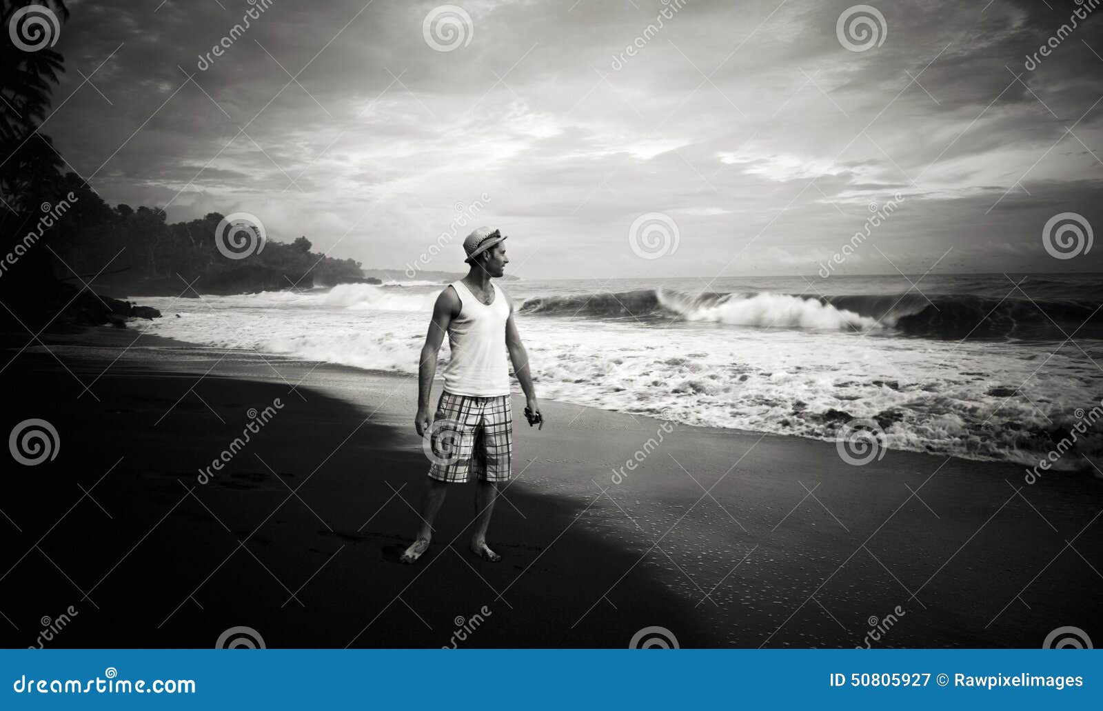 Man Watching Power Ocean Thinking Concept Stock Image - Image of ...