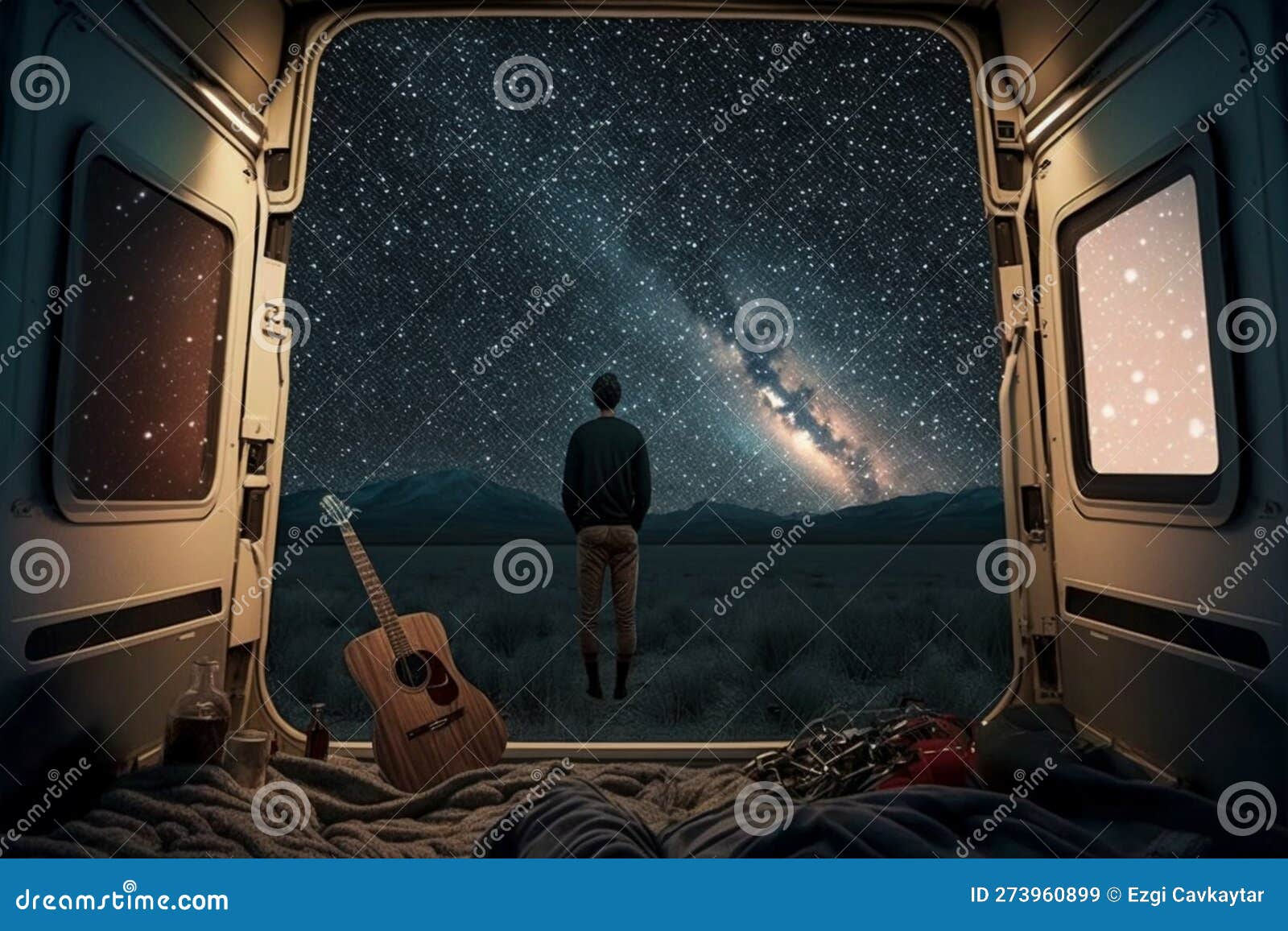 Man Watching Stars. Astronomer Studying Constellations With Telescope ...