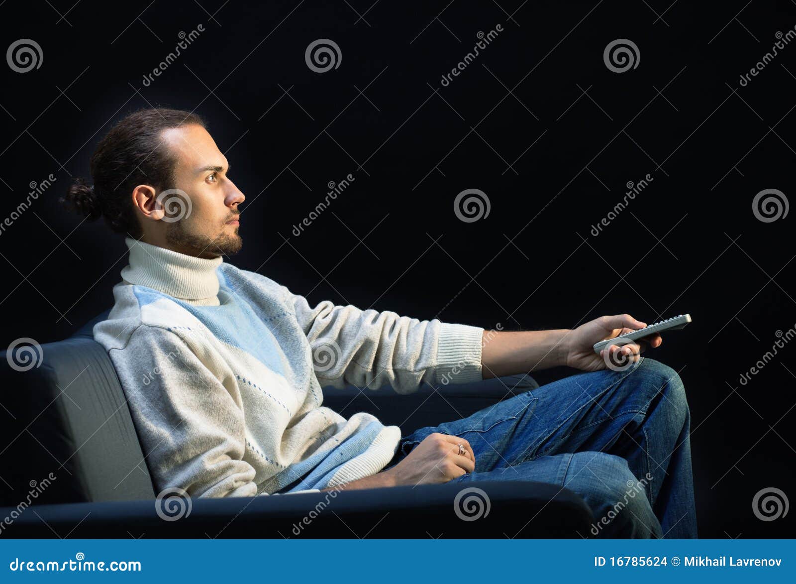 Man watching TV stock photo. Image of bored, seated, handsome - 16785624