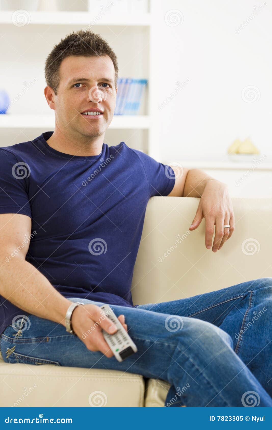Man watching TV stock image. Image of european, confident - 7823305
