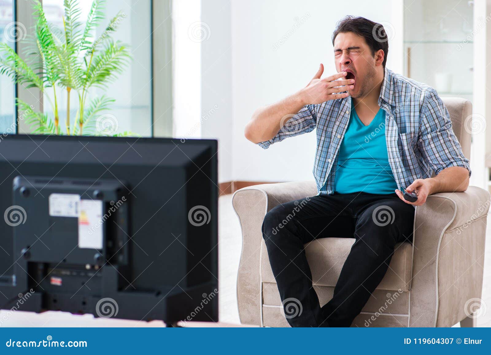 The Man Watching Tv at Home Stock Image - Image of living, channels ...