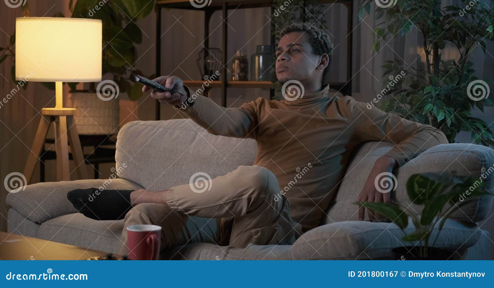 Man watching tv at home stock video. Video of interior - 201800167