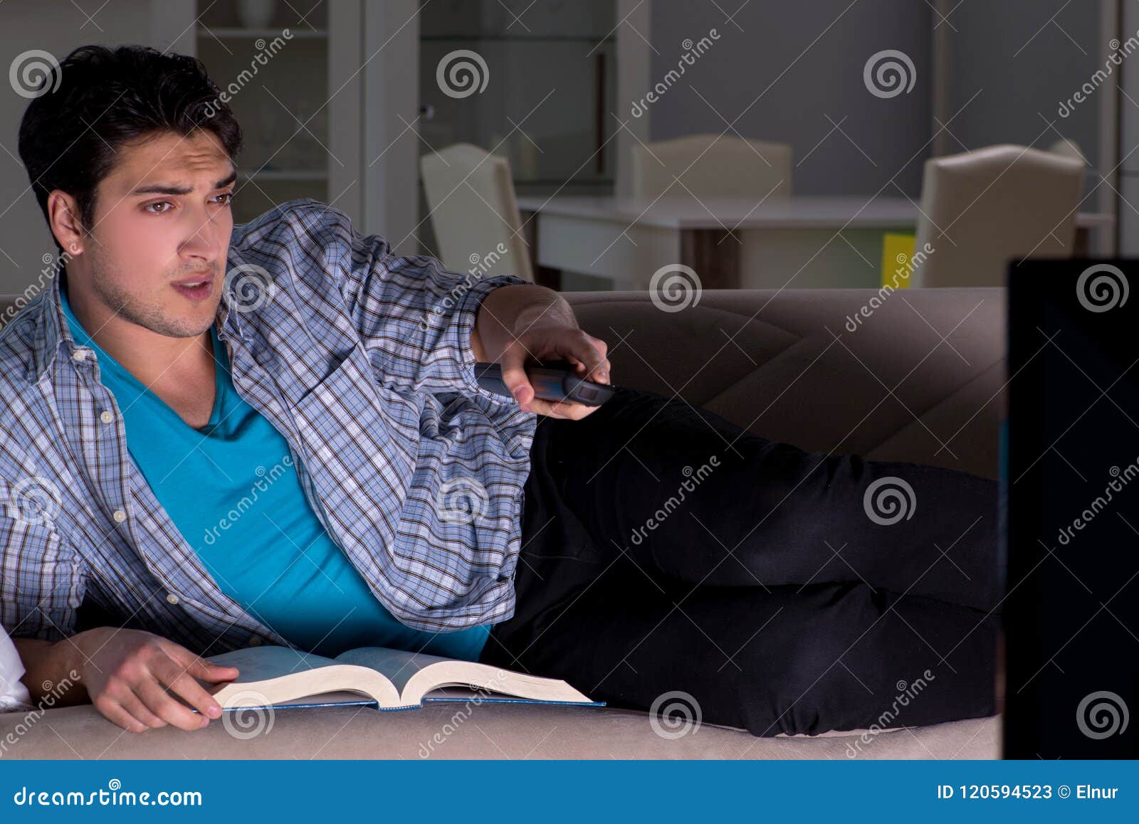 The Man Watching Tv Late at Night Stock Image - Image of lifestyle ...