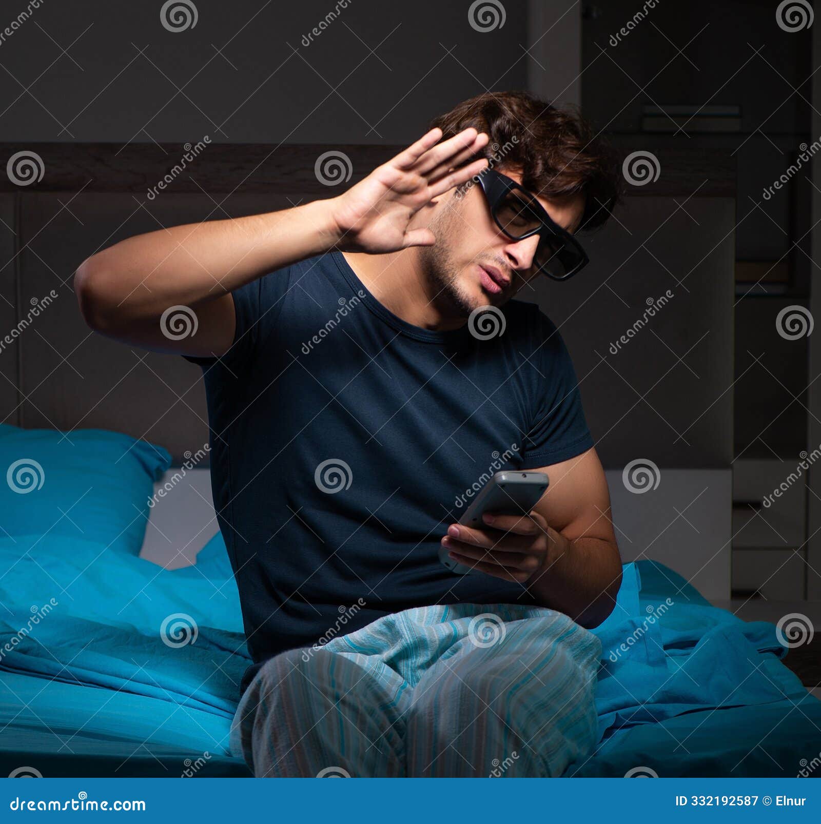 Man Watching Tv at Night in Bed Stock Image - Image of film ...