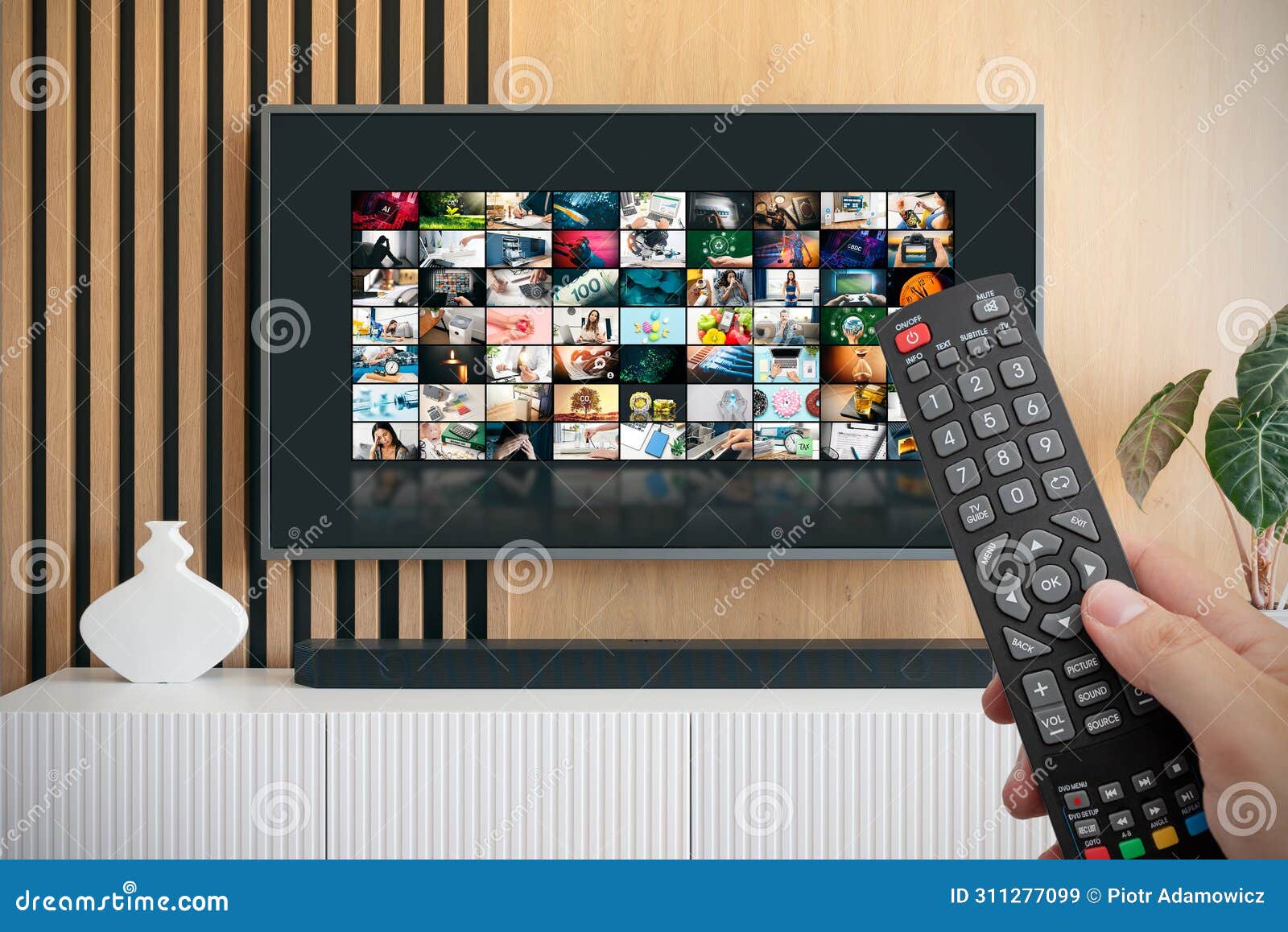 Man Watching TV with Remote Control in Hand Stock Image - Image of ...