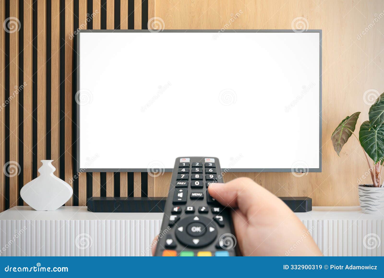 Man Watching TV with Remote Control in Hand Stock Image - Image of ...