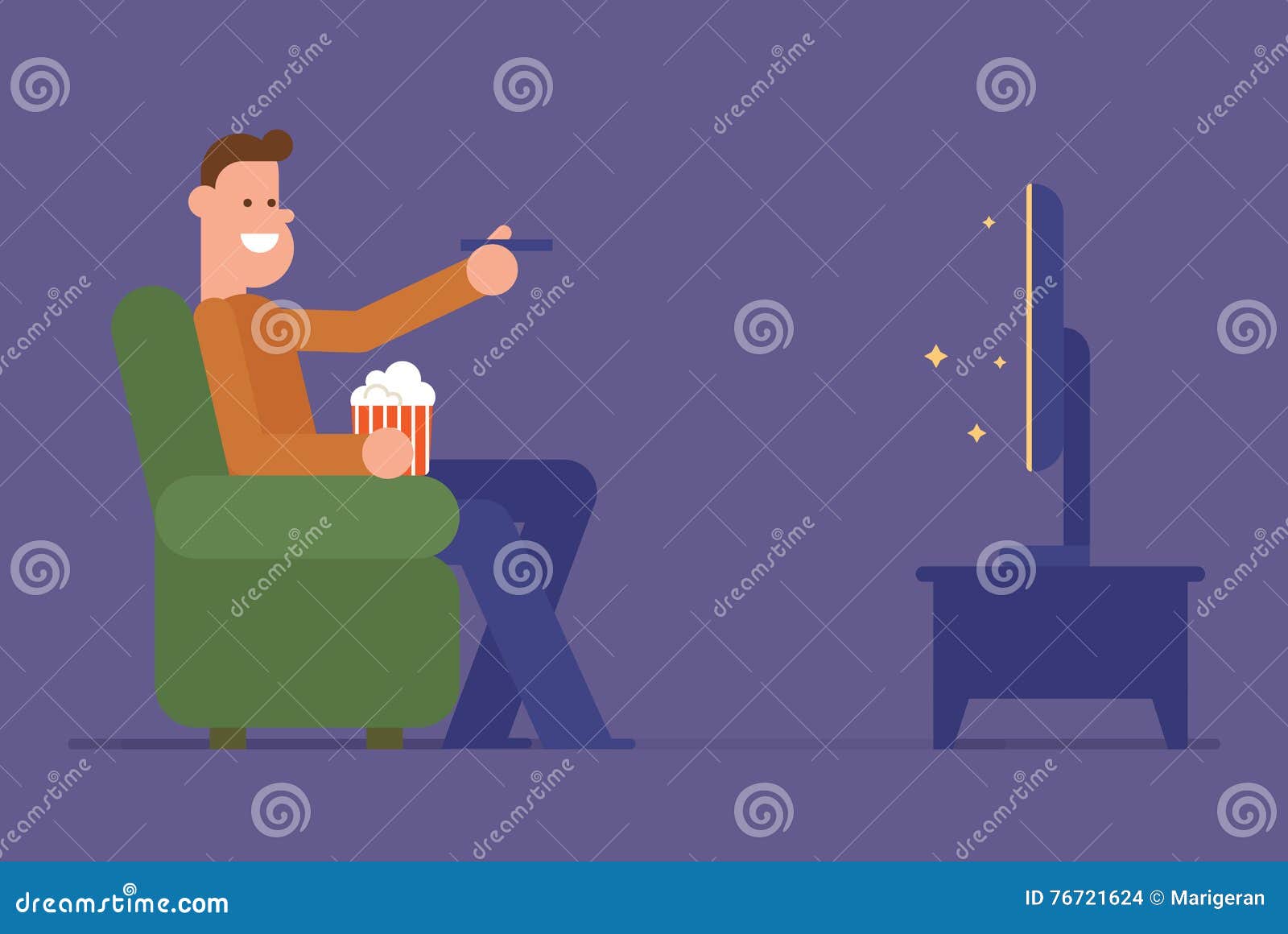 Man watching tv stock vector. Illustration of technology - 76721624