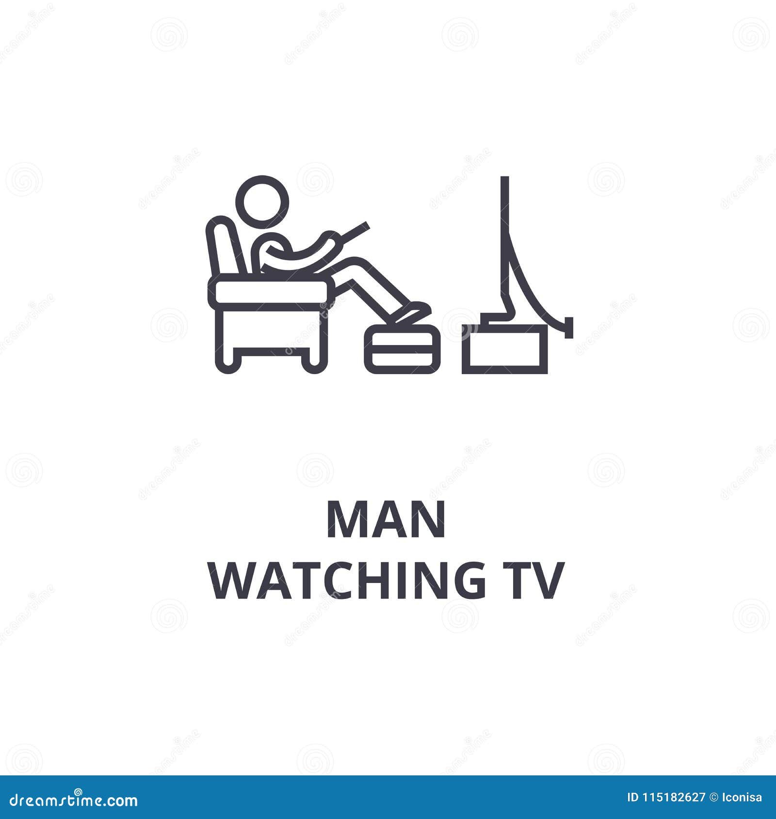 Man Watching Tv Thin Line Icon, Sign, Symbol, Illustation, Linear ...